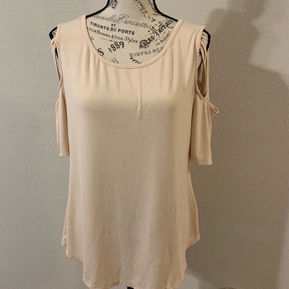 Tops | Tan Crossed Sleeves Tunic | Poshmark